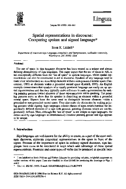 Pdf Spatial Representations In Discourse Comparing Spoken And Signed Language