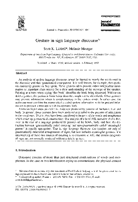 (PDF) Gesture in sign language discourse