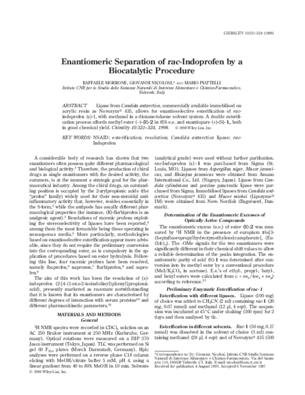 (PDF) Enantiomeric separation ofrac-indoprofen by a biocatalytic procedure
