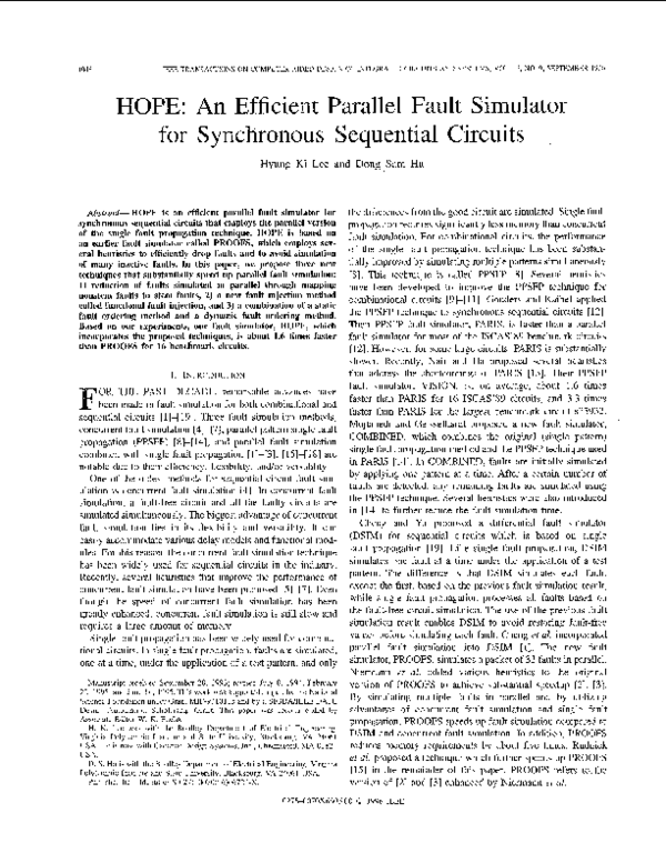(PDF) HOPE: an efficient parallel fault simulator for synchronous ... (PDF) HOPE: an efficient parallel fault simulator for synchronous ...
