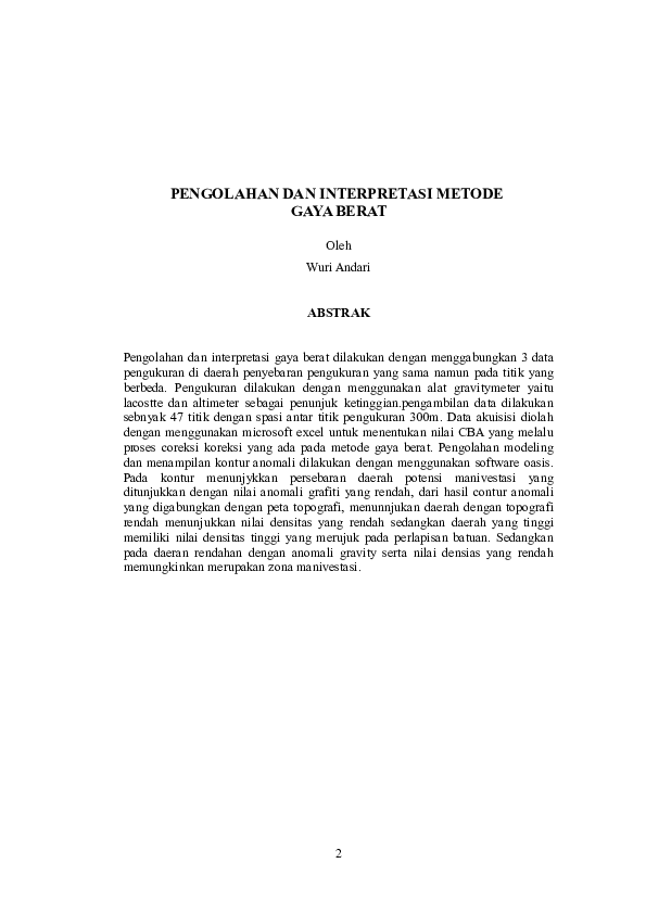 (DOC) PENGOLAHAN DAN INTERPRETASI METODE GAYA BERAT