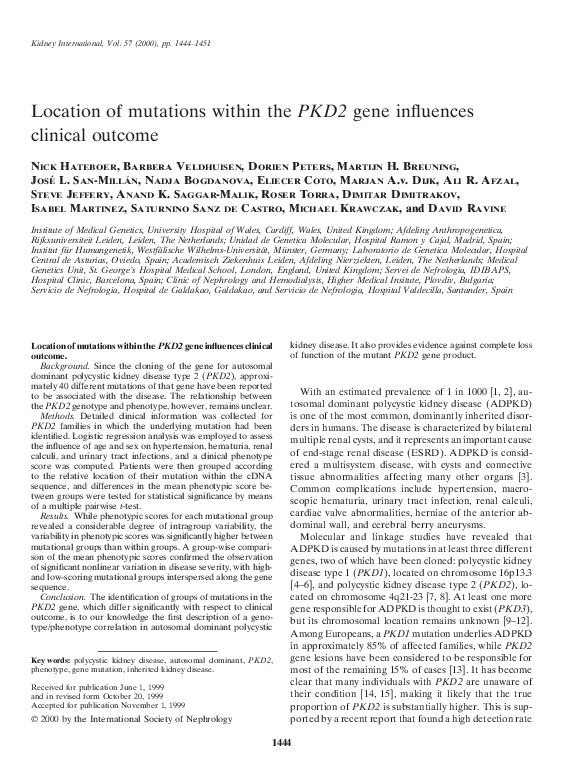 (PDF) Location of mutations within the PKD2 gene influences clinical ...