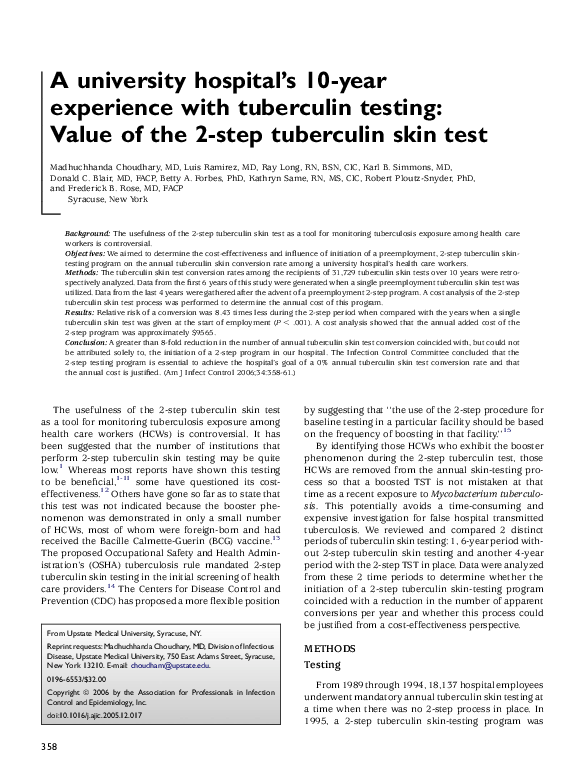 (PDF) A university hospital's 10-year experience with tuberculin ...