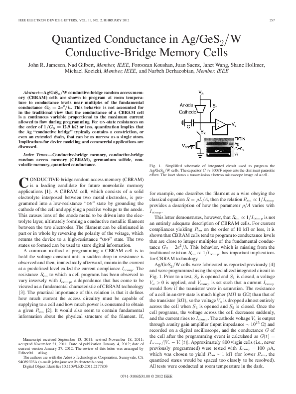(PDF) Quantized Conductance in $\hbox{Ag/GeS}_{2}/\hbox{W}$ Conductive ...