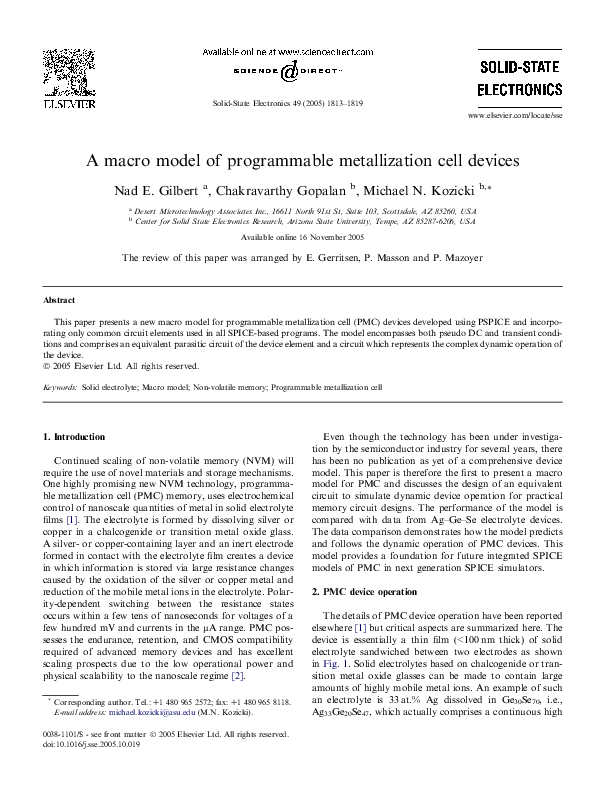 (PDF) A macro model of programmable metallization cell devices