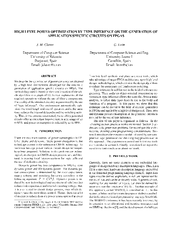 (PDF) High Level Power Optimization by Type Inference on the Generation of Application Specific ...