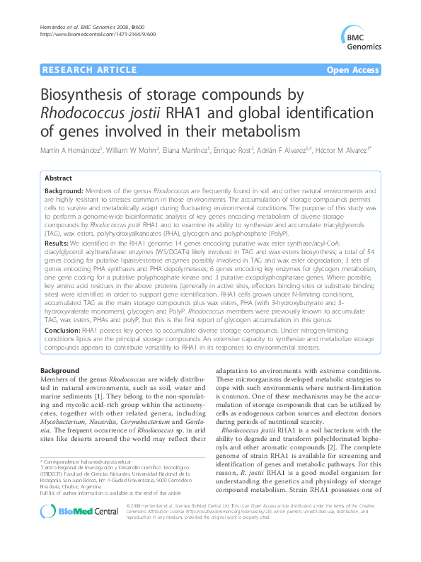 (PDF) Biosynthesis of storage compounds by Rhodococcus jostii RHA1 and ...