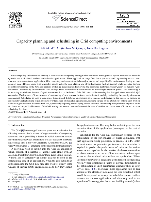 (PDF) Capacity planning and scheduling in Grid computing environments