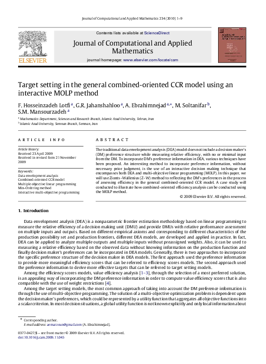 Pdf Target Setting In The General Combined Oriented Ccr Model Using An Interactive Molp Method