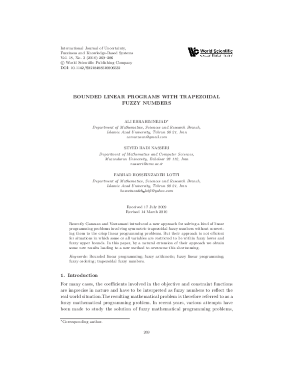 (PDF) BOUNDED LINEAR PROGRAMS WITH TRAPEZOIDAL FUZZY NUMBERS