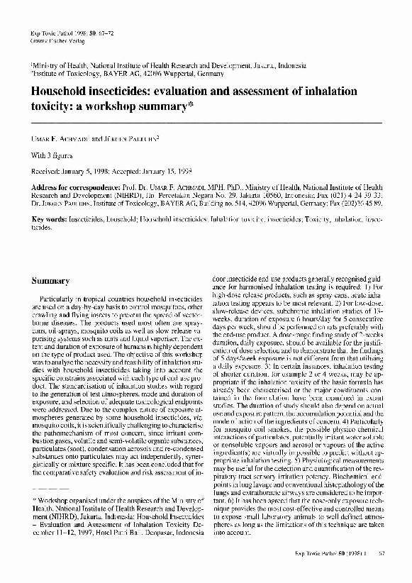 (PDF) Household insecticides: evaluation and assessment of inhalation ...