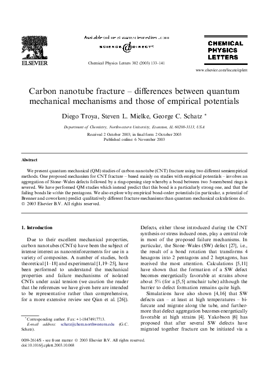 (PDF) Carbon nanotube fracture – differences between quantum mechanical ... (PDF) Carbon nanotube fracture – differences between quantum mechanical ...