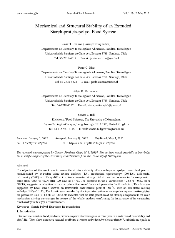 (PDF) Mechanical and Structural Stability of an Extruded Starch-protein ...