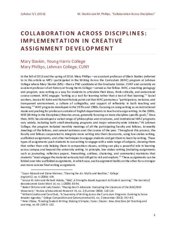 (PDF) Collaboration Across Disciplines: Implementation in Creative ...