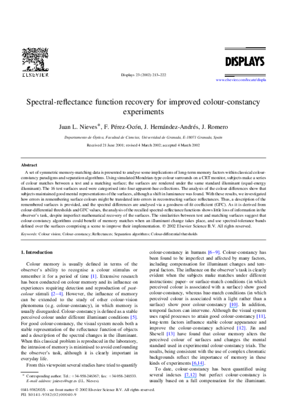 Pdf Spectral Reflectance Function Recovery For Improved Colour Constancy Experiments