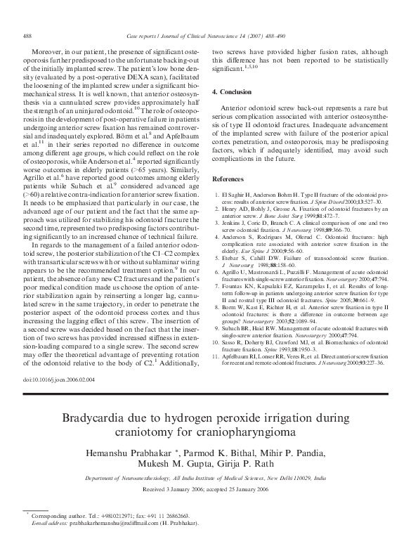 (PDF) Bradycardia due to hydrogen peroxide irrigation during craniotomy ...