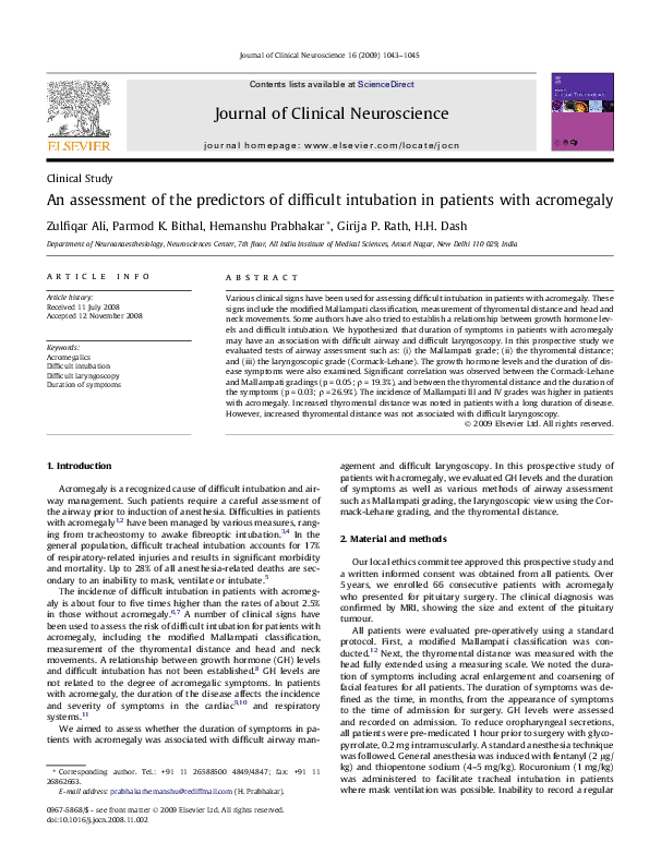 (PDF) An assessment of the predictors of difficult intubation in ...