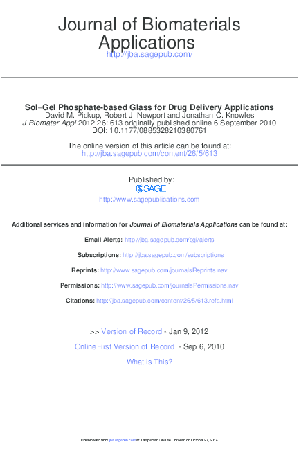 (PDF) Sol-Gel Phosphate-based Glass for Drug Delivery Applications