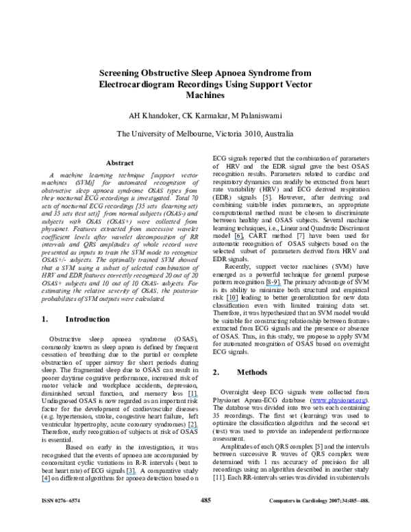(PDF) Screening obstructive sleep apnoea syndrome from electrocardiogram recordings using ...