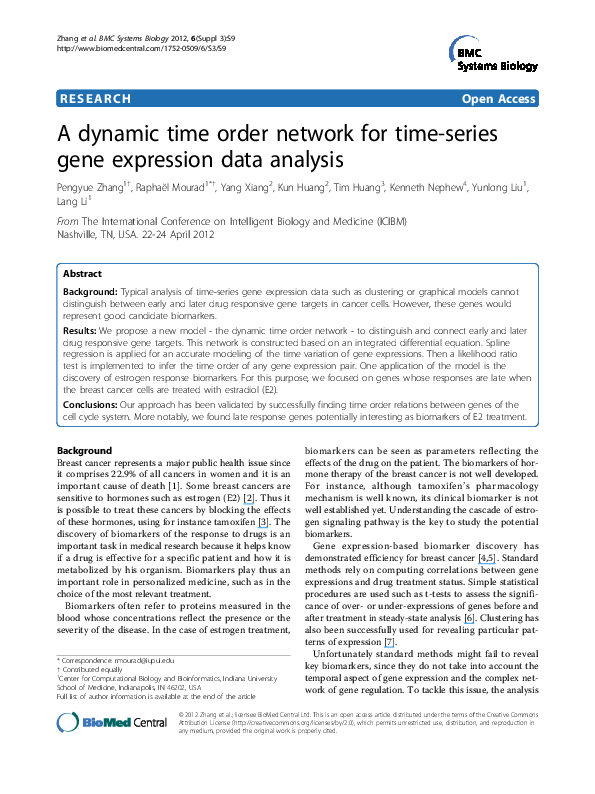 (PDF) A dynamic time order network for time-series gene expression data analysis