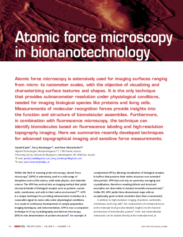 (PDF) Atomic force microscopy in bionanotechnology