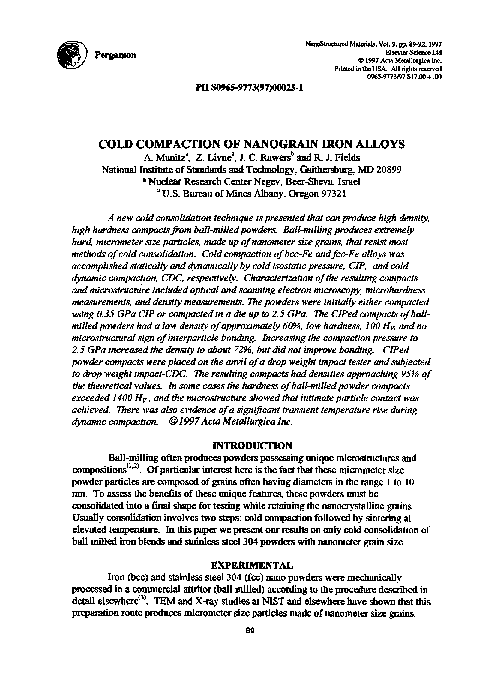 (PDF) Cold compaction of nanograin iron alloys