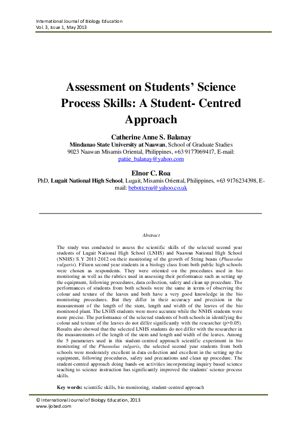 (PDF) Assessment on Students' Science Process Skills: A Student-Centred ...