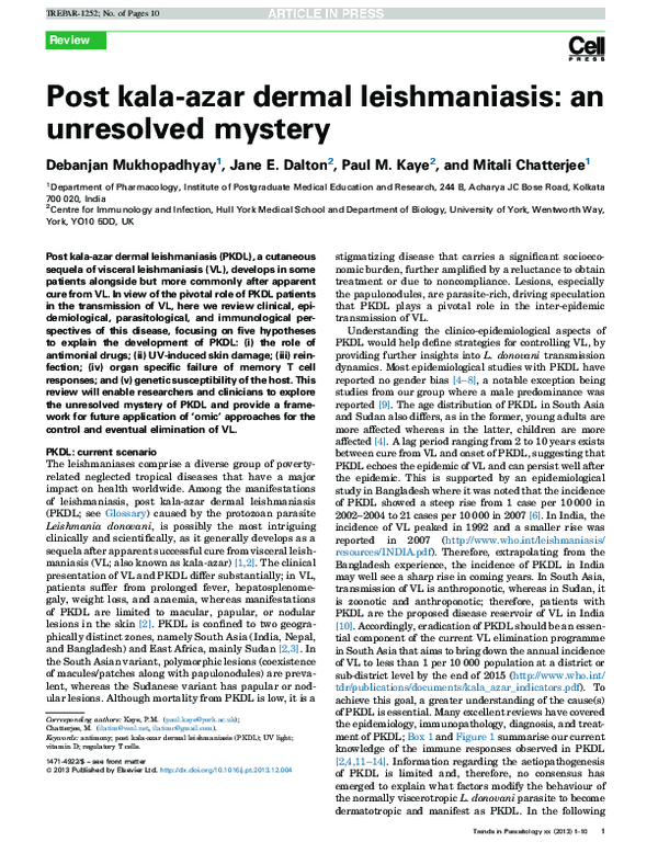 (PDF) Post kala-azar dermal leishmaniasis: an unresolved mystery