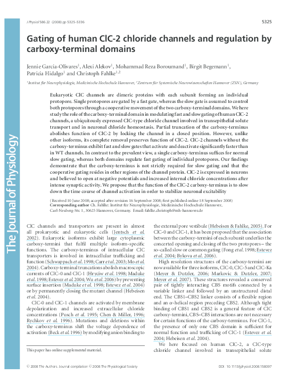 (PDF) Gating of human ClC-2 chloride channels and regulation by carboxy ...