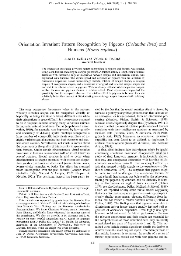 (PDF) Orientation invariant pattern recognition by pigeons (Columba ...