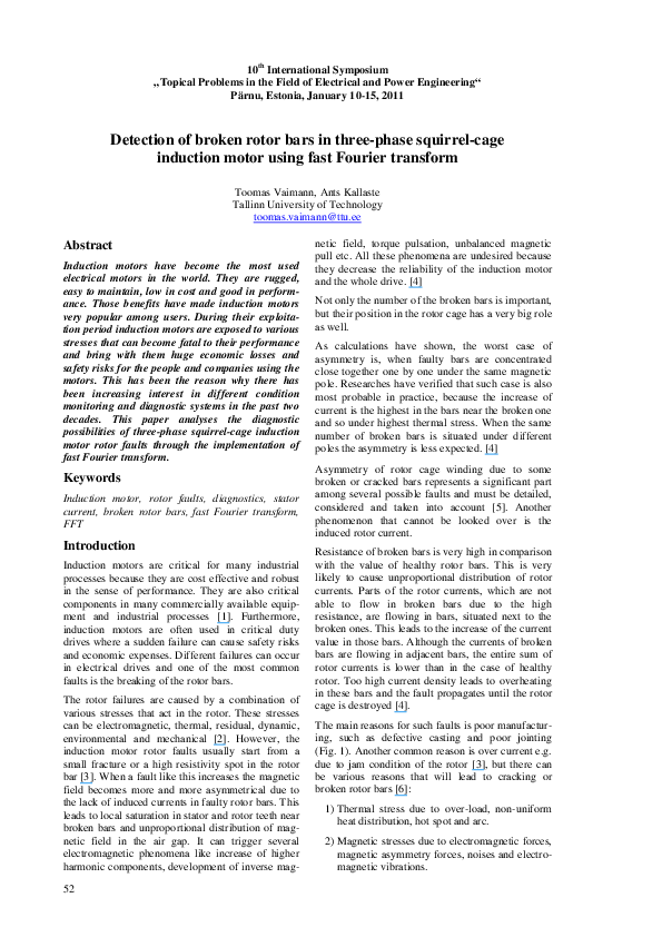 Pdf Detection Of Broken Rotor Bars In Three Phase Squirrel Cage Induction Motor Using Fast