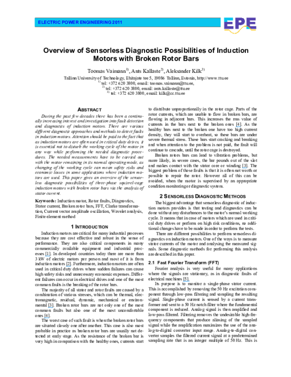 Pdf Overview Of Sensorless Diagnostic Possibilities Of Induction Motors With Broken Rotor Bars