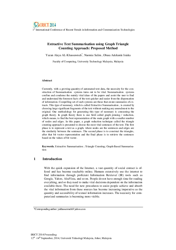 Pdf Extractive Text Summarisation Using Graph Triangle Counting Approach Proposed Method