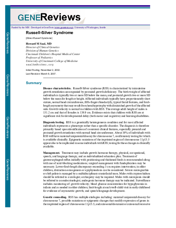 (PDF) Russell-Silver Syndrome