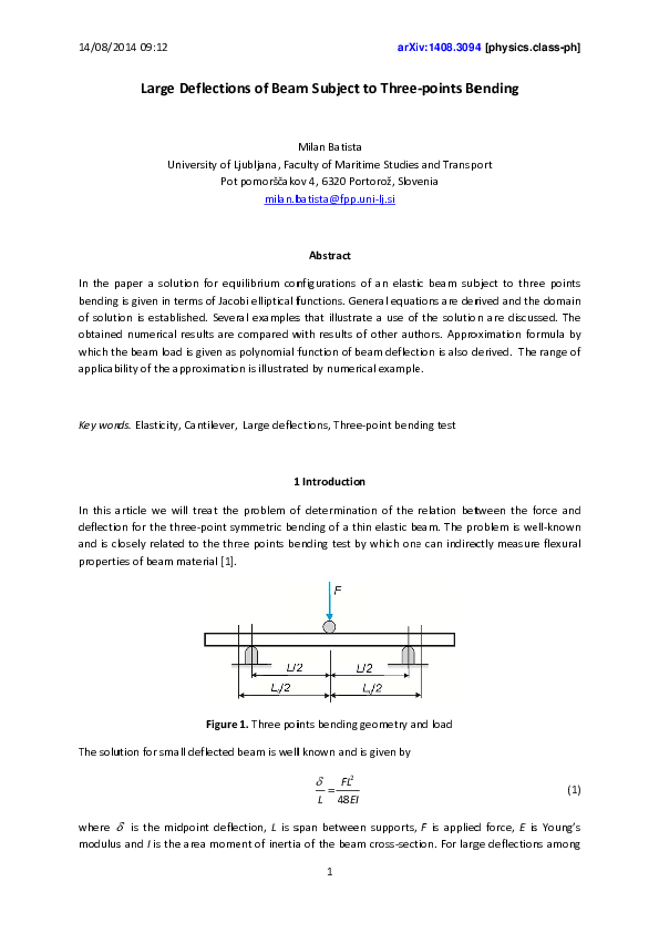 (PDF) Large deflections of a beam subject to three-point bending
