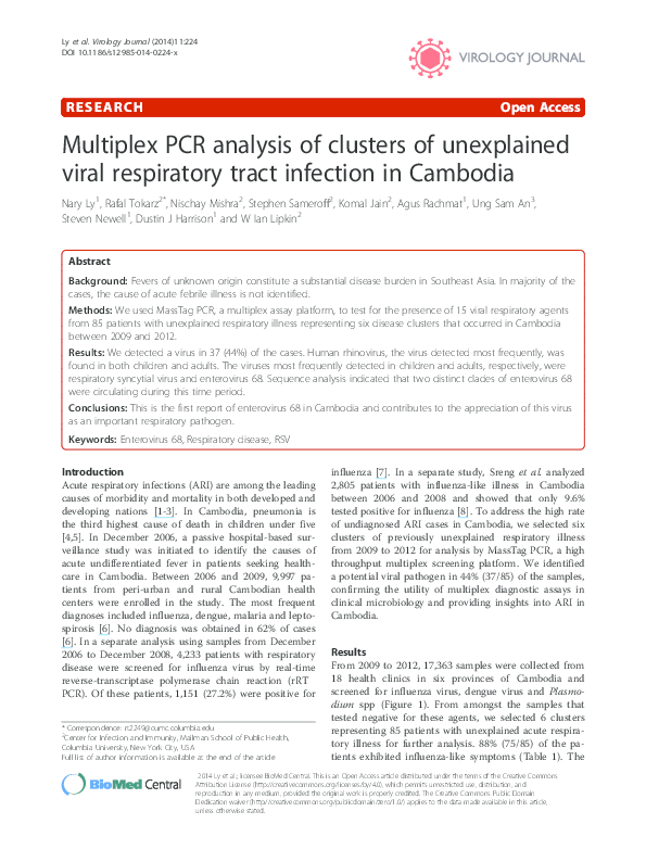 (PDF) Multiplex PCR analysis of clusters of unexplained viral ...