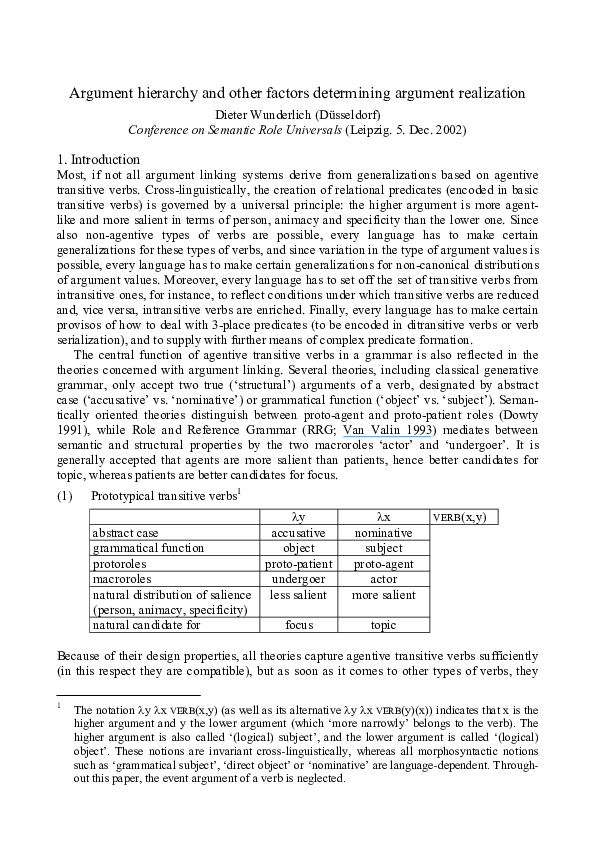 (PDF) Argument hierarchy and other factors determining argument realization