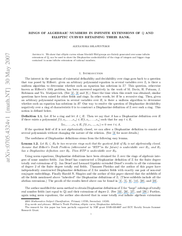 (PDF) Rings of algebraic numbers in infinite extensions of [FORMULA ...