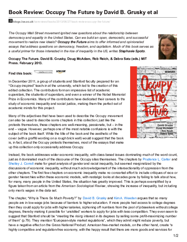 (PDF) Book Review: 'Occupy The Future' edited by David B. Grusky, Doug ...