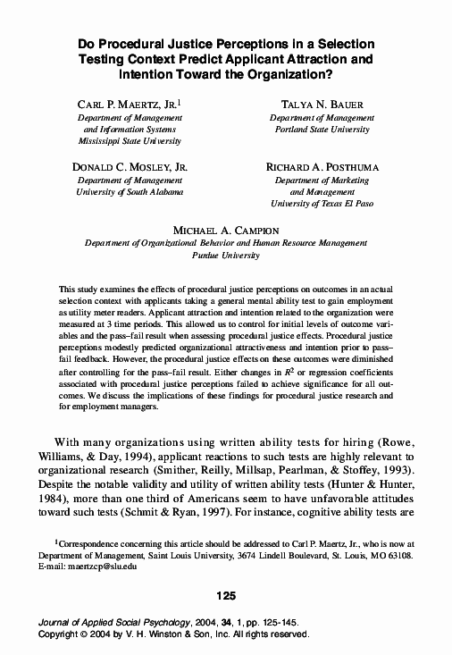 (PDF) Do Procedural Justice Perceptions in a Selection Testing Context ...