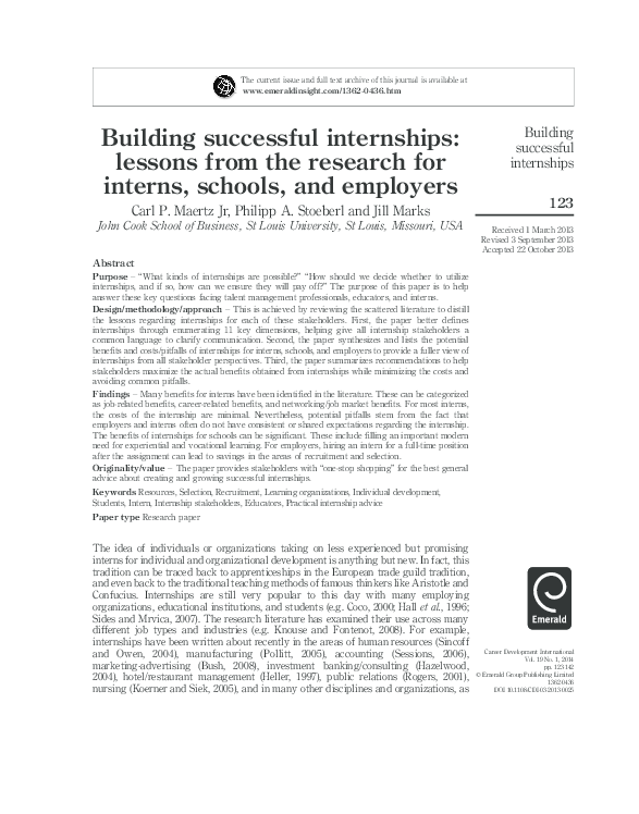 (PDF) Building successful internships: lessons from the research for ...