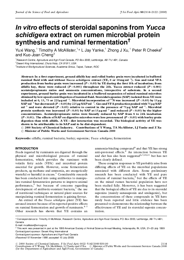 (PDF) In vitro effects of steroidal saponins fromYucca schidigera ...