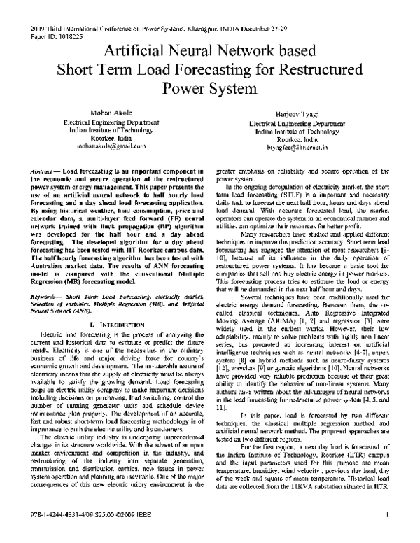(PDF) Artificial neural network based short term load forecasting for restructured power system