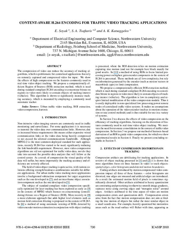(PDF) Content-aware H.264 encoding for traffic video tracking applications
