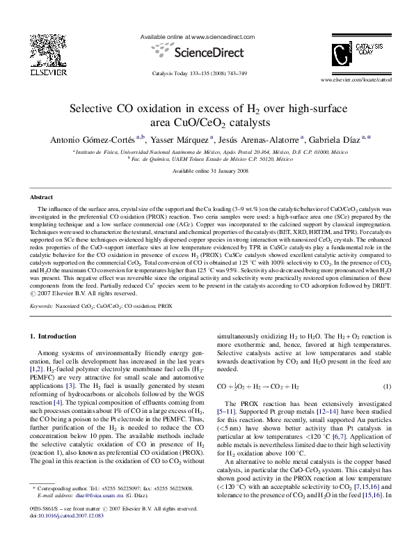 (PDF) Selective CO oxidation in excess of H2 over high-surface area CuO ...