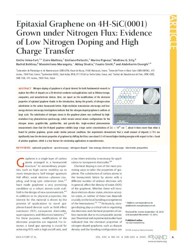 (PDF) Epitaxial Graphene on 4H-SiC(0001) Grown under Nitrogen Flux: Evidence of Low Nitrogen ...