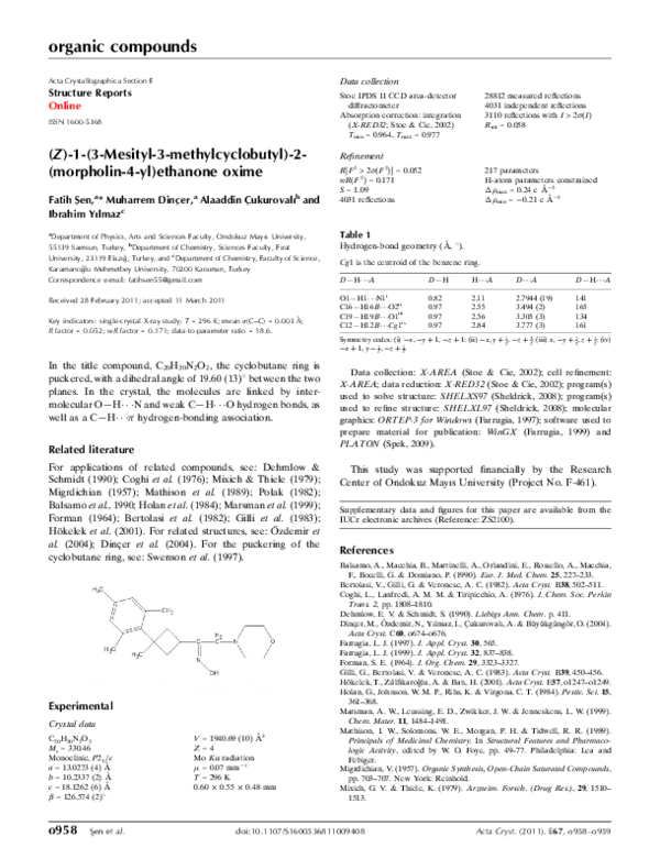 (PDF) ( Z )-1-(3-Mesityl-3-methylcyclobutyl)-2-(morpholin-4-yl)ethanone oxime