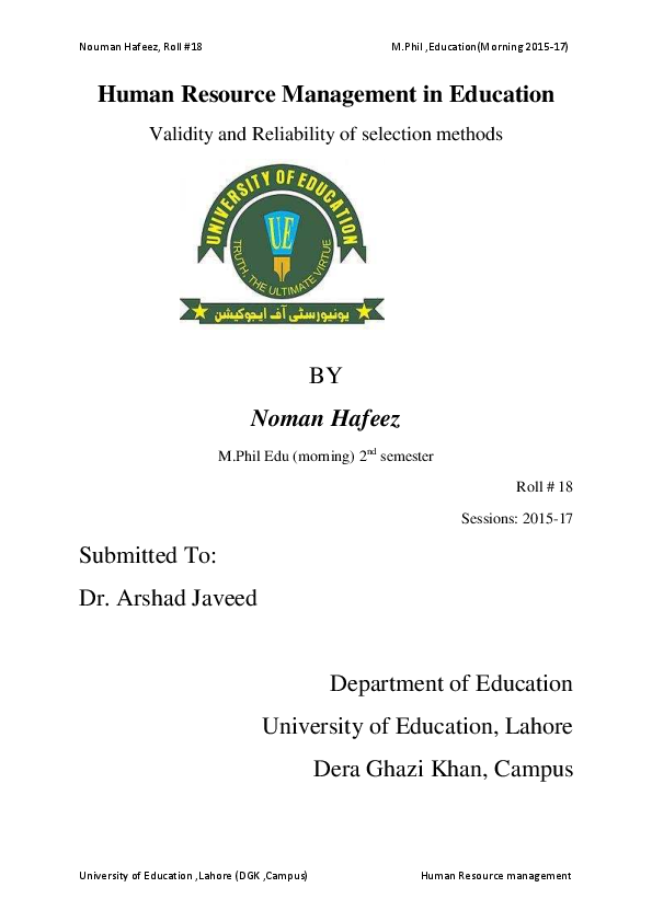 (PDF) Human Resource Management in Education Validity and Reliability ...