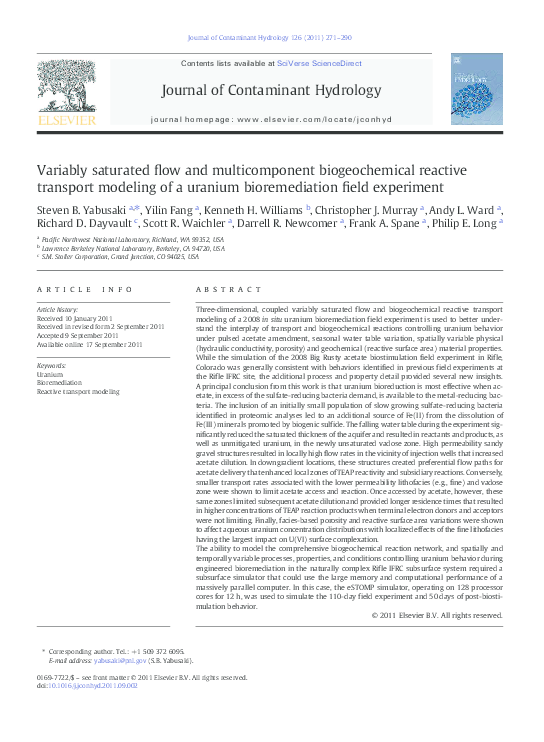 (PDF) Variably saturated flow and multicomponent biogeochemical ...