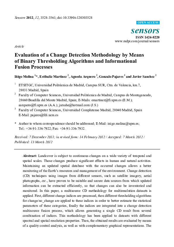 (PDF) Evaluation of a Change Detection Methodology by Means of Binary Thresholding Algorithms ...